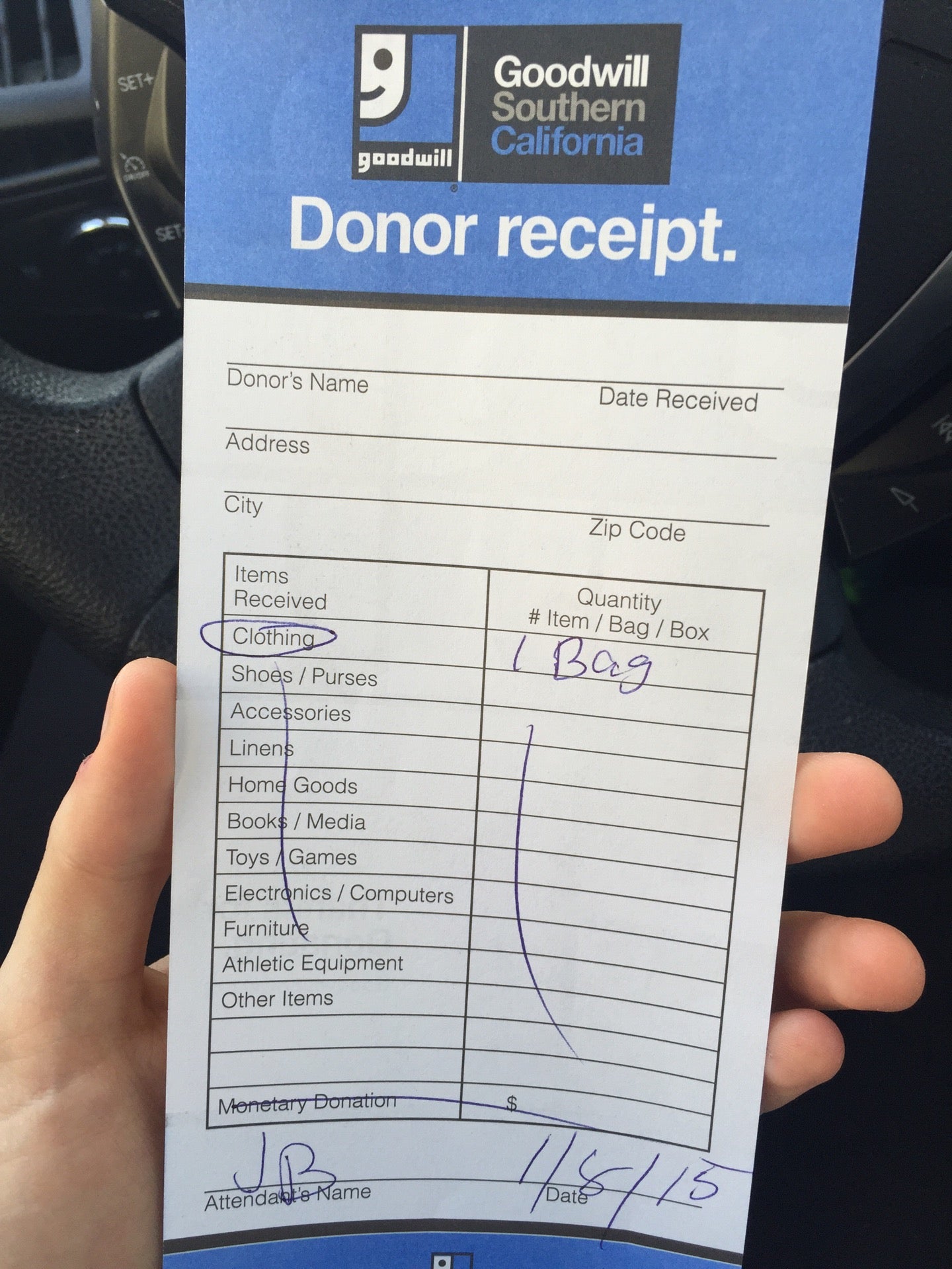 Printable Goodwill Donation Receipt