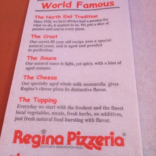 Regina Pizzeria - North End - 11 1/2 Thacher St